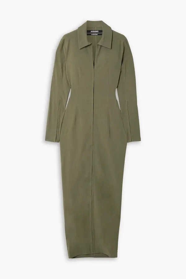 Jacquemus Obiou Cutout Woven Maxi Shirt Dress - Army Green