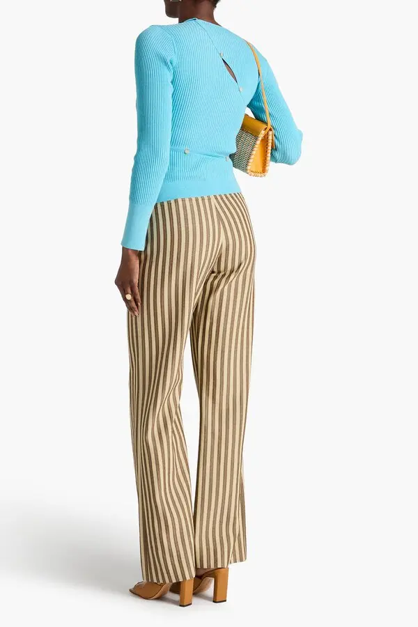 Jacquemus Tordu Button-embellished Cutout Ribbed-knit Top - Turquoise