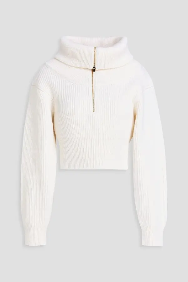 Jacquemus Risoul Cropped Ribbed Wool Half-zip Sweater - Ivory