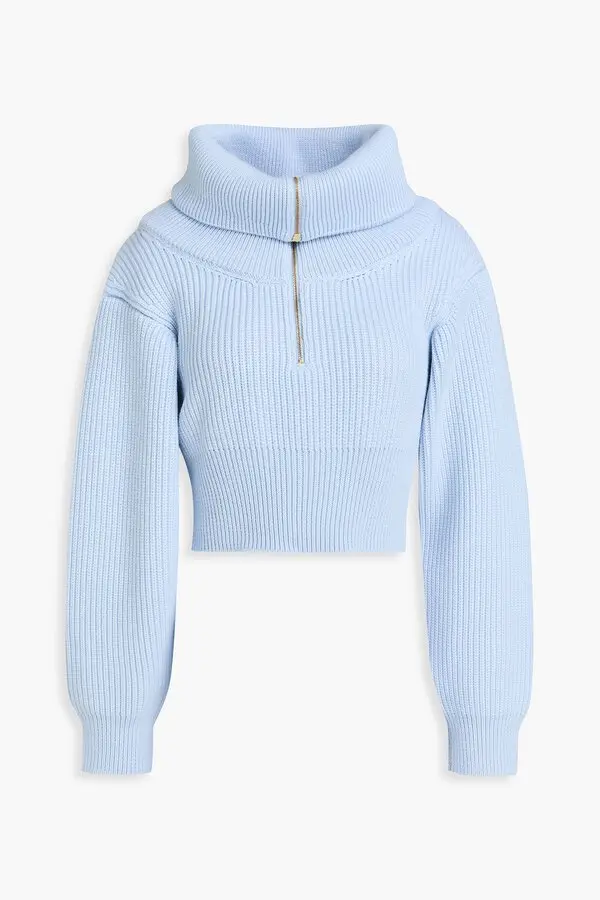 Jacquemus Risoul Cropped Ribbed Wool Half-zip Sweater - Sky Blue