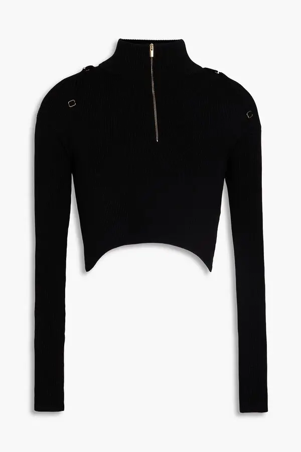 Jacquemus Cropped Ribbed Knit Half-zip Turtleneck Sweater - Black