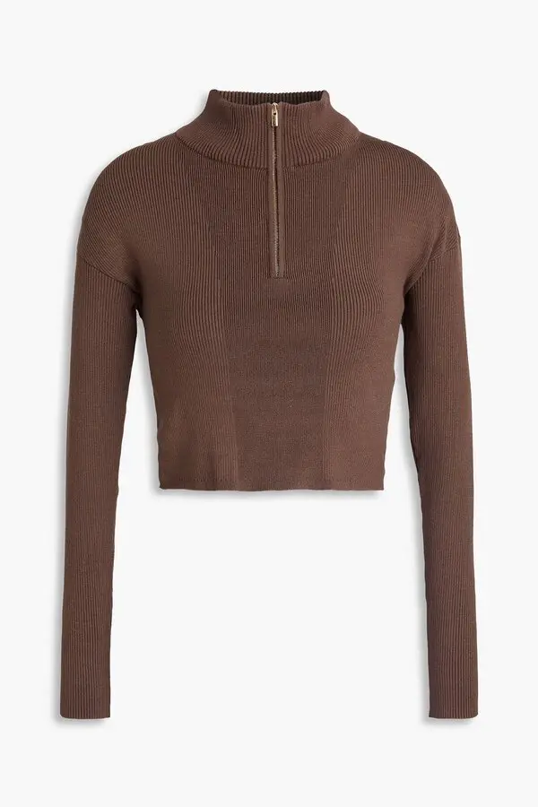 Jacquemus Cropped Ribbed Knit Half-zip Turtleneck Sweater - Brown