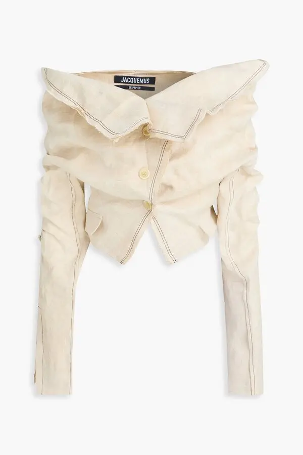 Jacquemus Camargue Off-the-shoulder Linen And Silk-blend Jacket