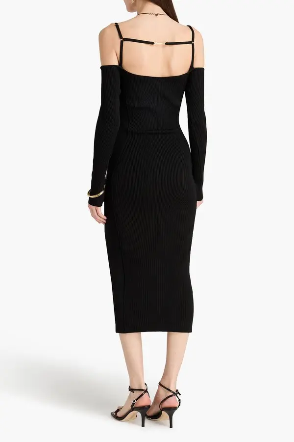 Jacquemus Sierra Cold-shoulder Ribbed-knit Midi Dress - Black