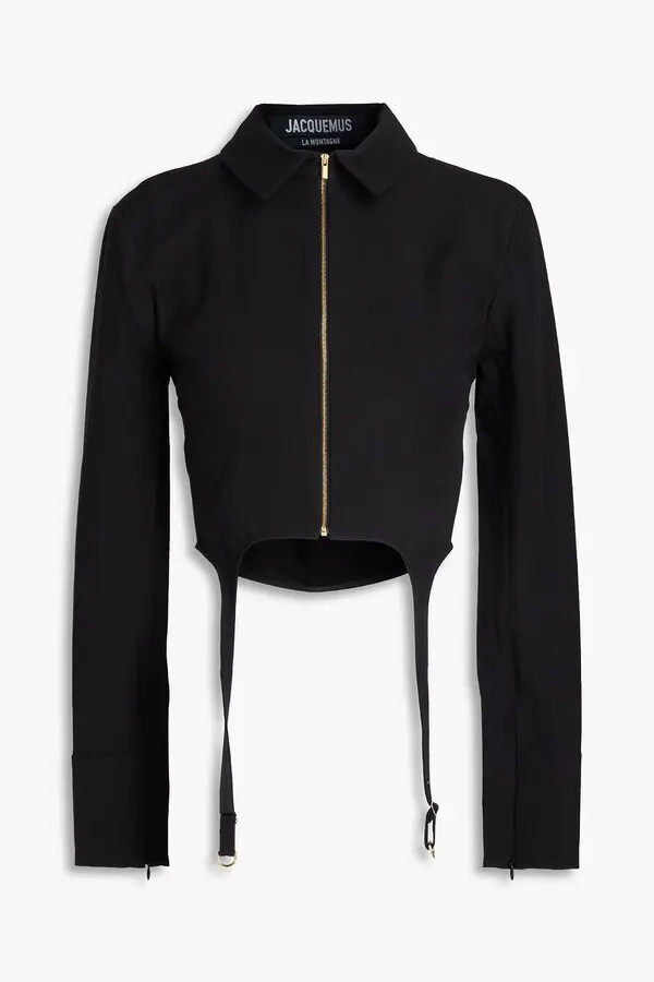 Jacquemus Draio Cropped Cutout Slub Woven Shirt - Black