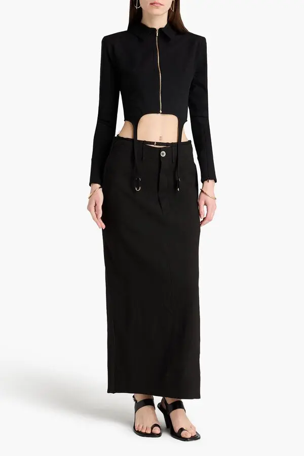 Jacquemus Draio Cropped Cutout Slub Woven Shirt - Black