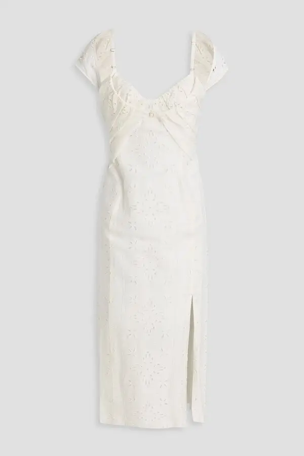 Jacquemus Cold-shoulder Broderie Anglaise Linen-blend Midi Dress - Ivory