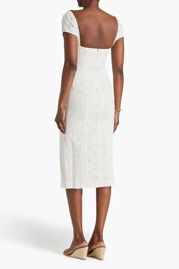 Jacquemus Cold-shoulder Broderie Anglaise Linen-blend Midi Dress - Ivory
