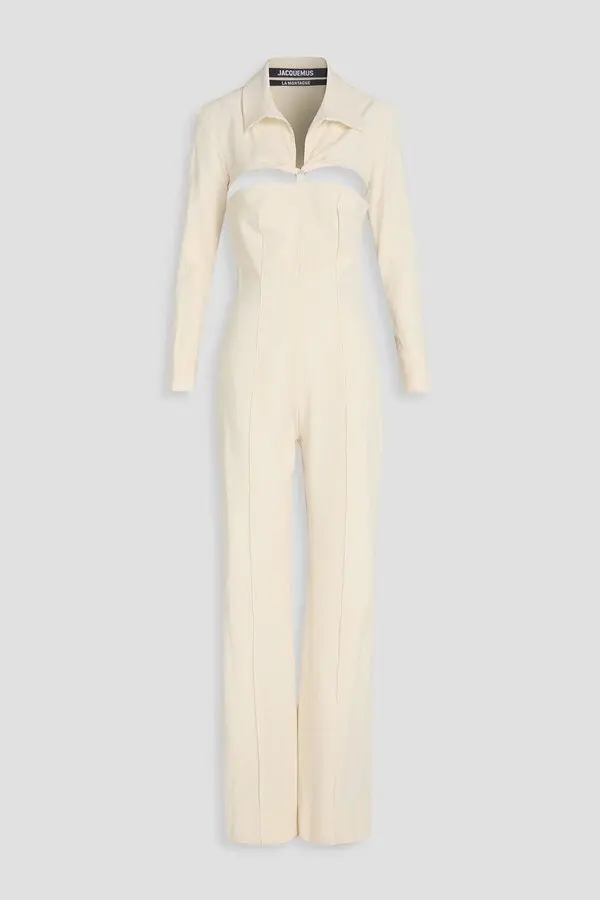 Jacquemus La Combinaison Asao Cutout Slub Woven Jumpsuit - Ecru