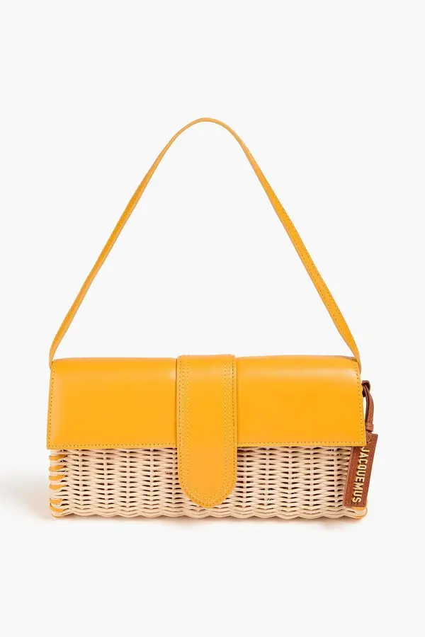 Jacquemus Le Bambino Leather And Raffia Shoulder Bag - Saffron