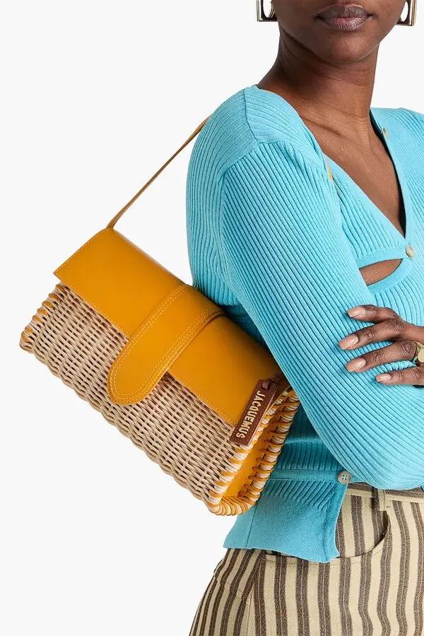 Jacquemus Le Bambino Leather And Raffia Shoulder Bag - Saffron