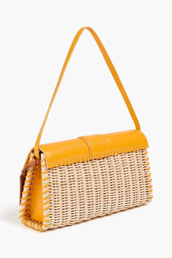 Jacquemus Le Bambino Leather And Raffia Shoulder Bag - Saffron