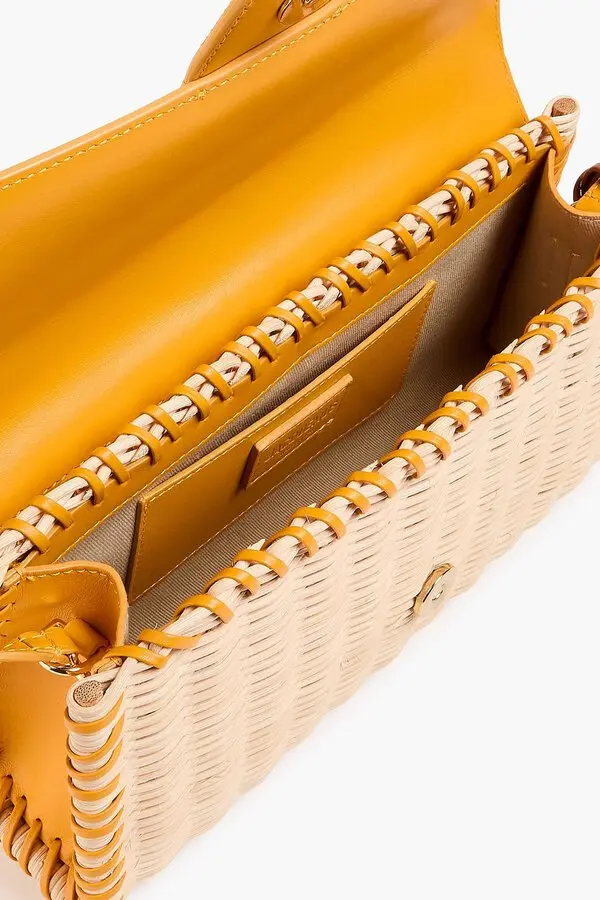 Jacquemus Le Bambino Leather And Raffia Shoulder Bag - Saffron