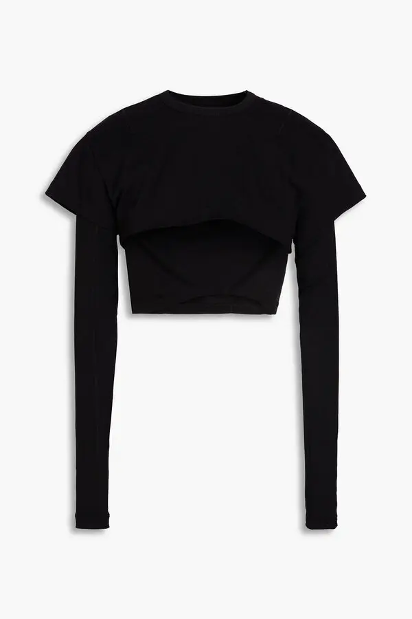 Jacquemus Cropped Layered Cotton-jersey Top - Black