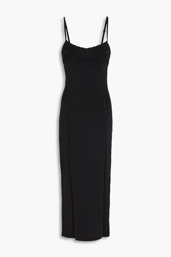 Jacquemus Embellished Cutout Metallic Stretch-knit Midi Dress - Black