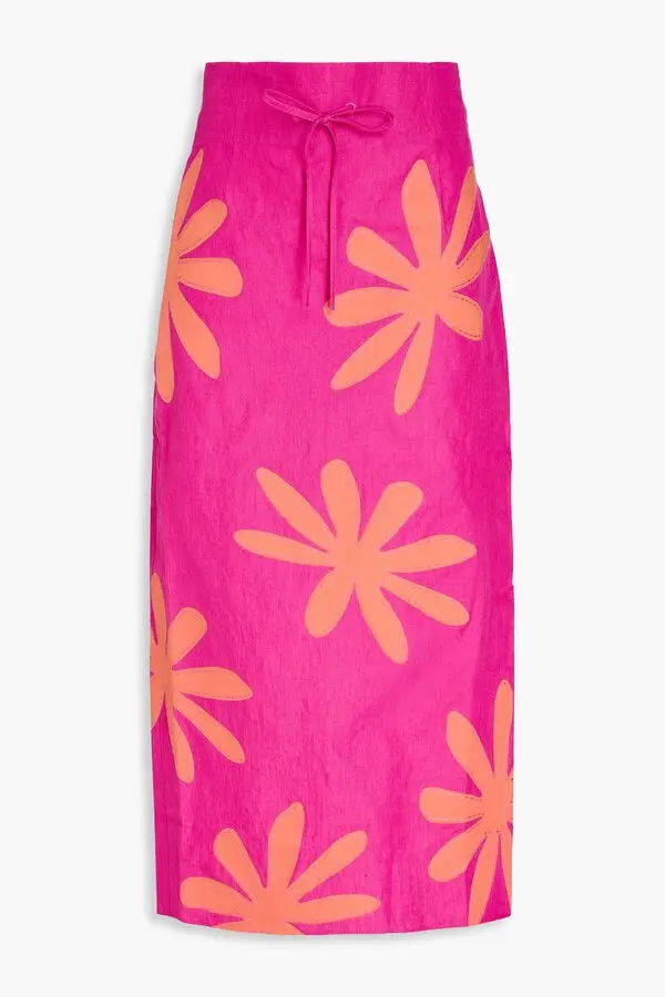Jacquemus Floral-appliquéd Linen Midi Skirt - Fuchsia