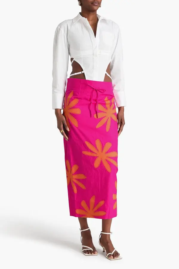 Jacquemus Floral-appliquéd Linen Midi Skirt