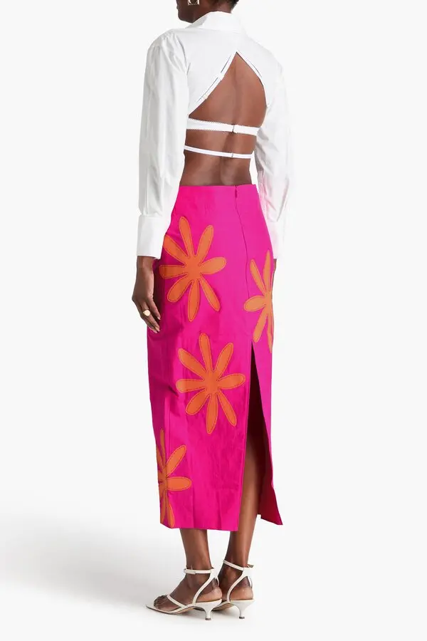 Jacquemus Floral-appliquéd Linen Midi Skirt