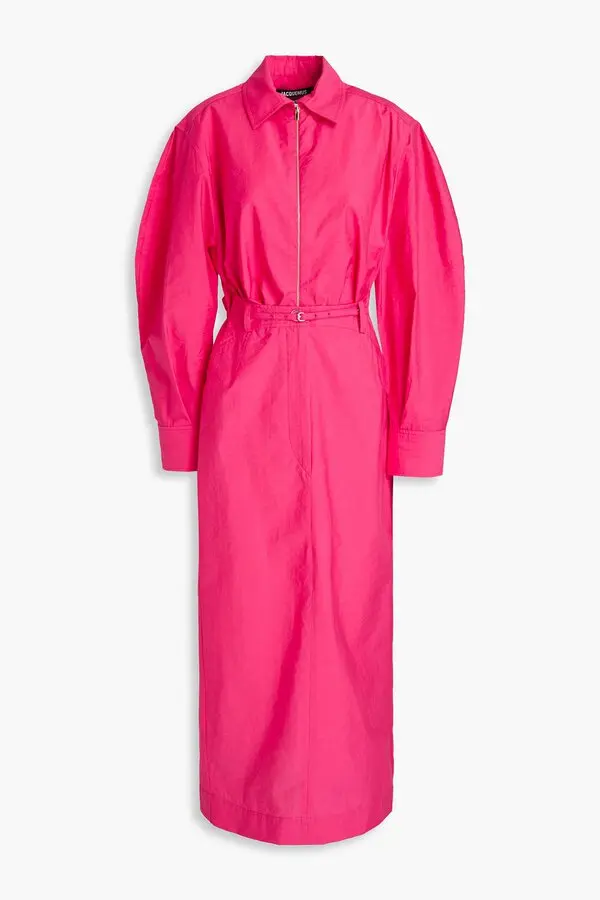 Jacquemus Uzco Cutout Cotton-blend Midi Shirt Dress - Fuchsia