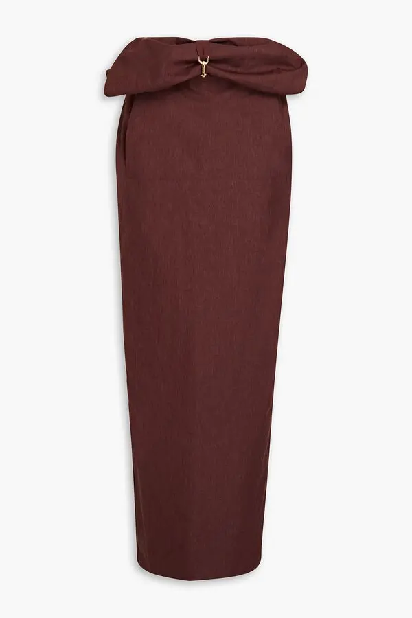 Jacquemus Draped Linen Maxi Pencil Skirt - Burgundy