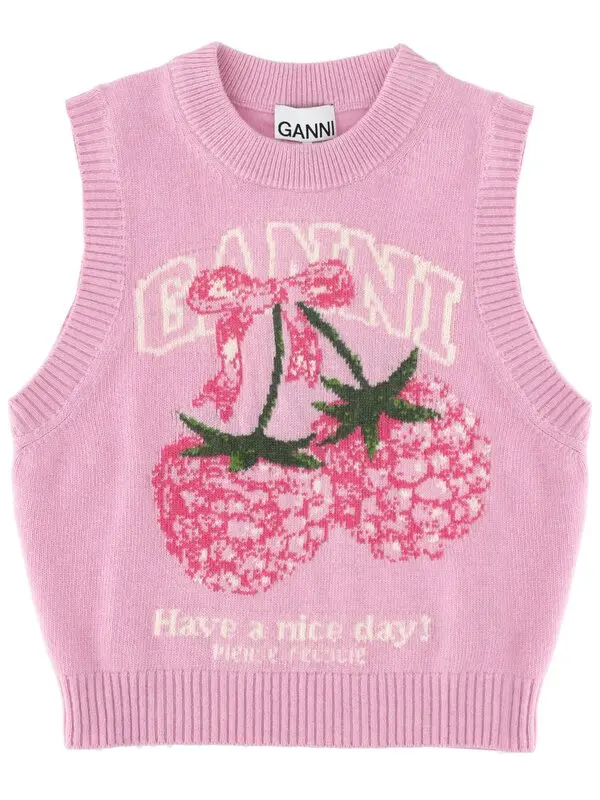 GANNI Gilet With Graphic - Pink