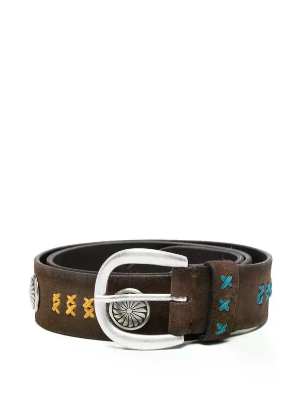 PUNTOVITA&ARSENICO Stud-embellished Cross-stitched Belt - Brown