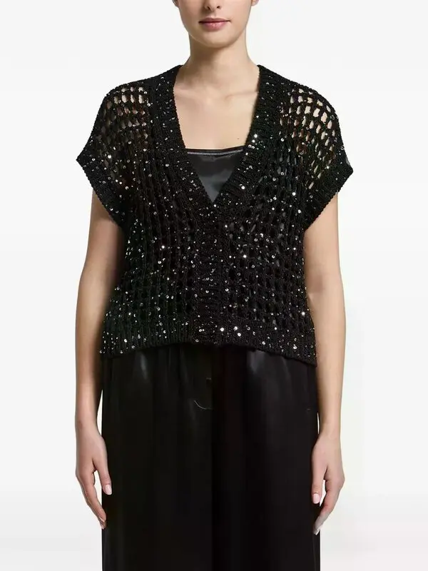 Peserico Sequin-embellished Open-knit Cardigan - Black