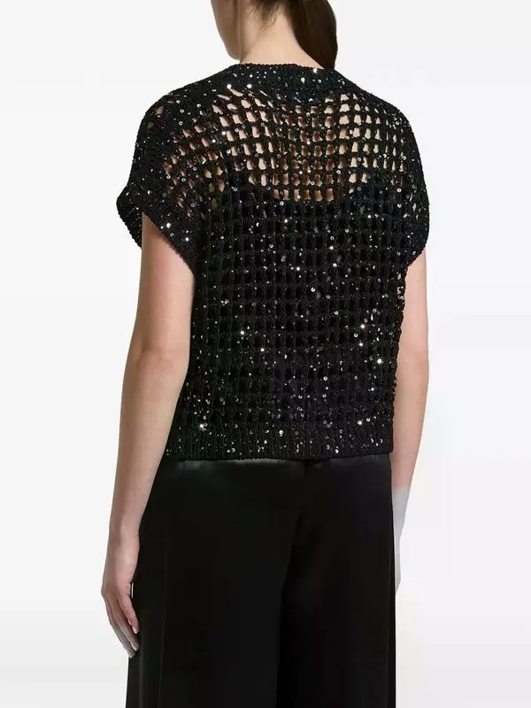 Peserico Sequin-embellished Open-knit Cardigan - Black
