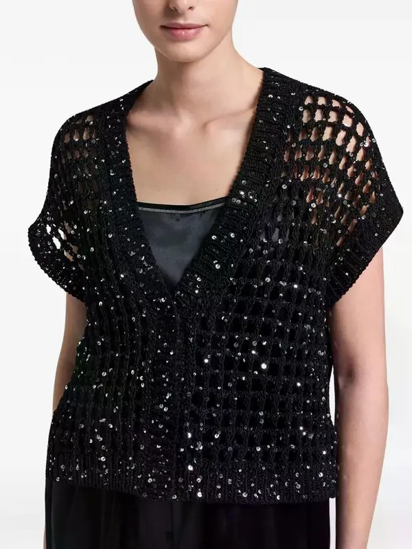 Peserico Sequin-embellished Open-knit Cardigan - Black