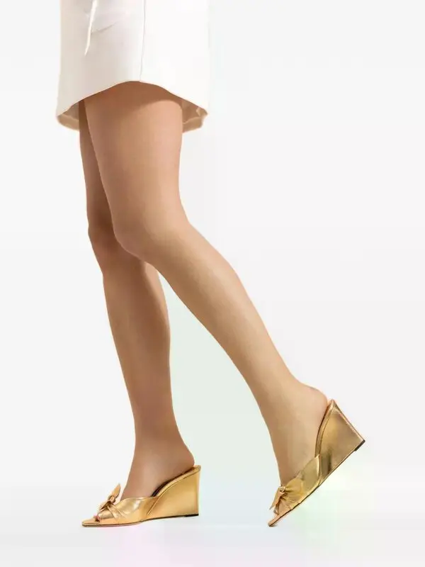 JIMMY CHOO Livi Bow Wedge Sandals - Gold