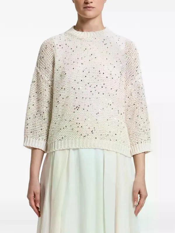 Peserico Sequin-embellished Open-knit Sweater - Neutrals