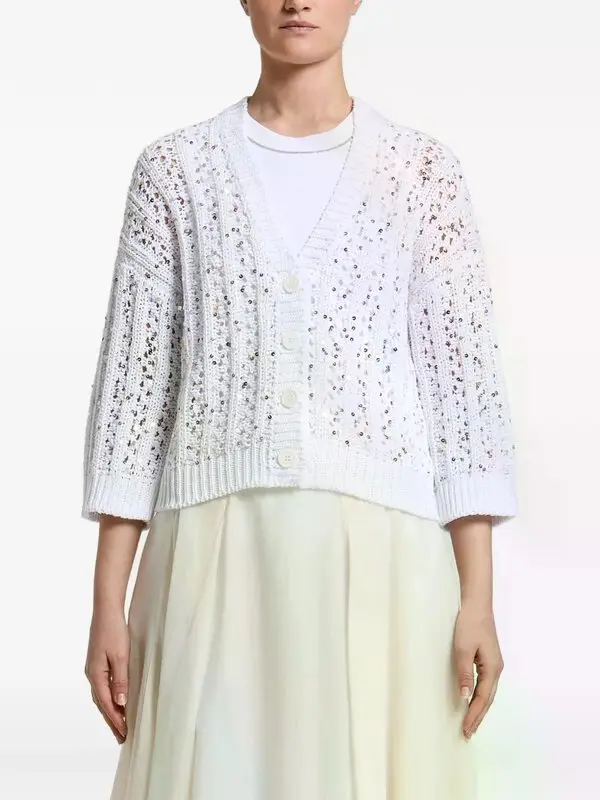 Peserico Sequin-embellished Open-knit Cardigan - White