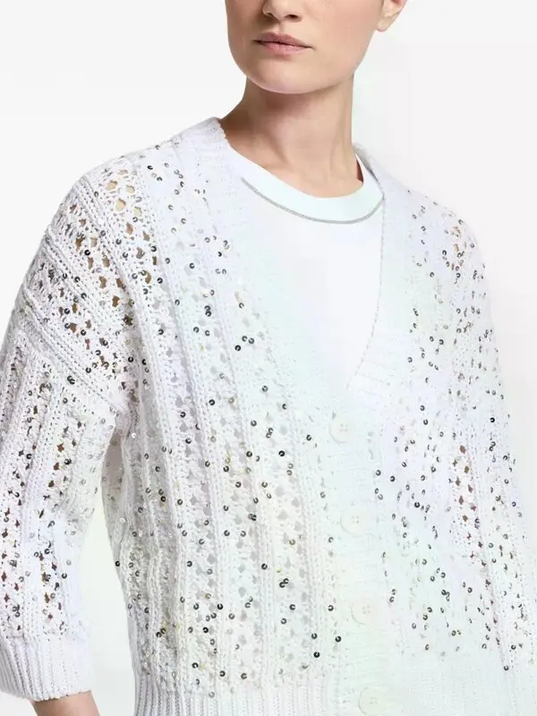 Peserico Sequin-embellished Open-knit Cardigan - White