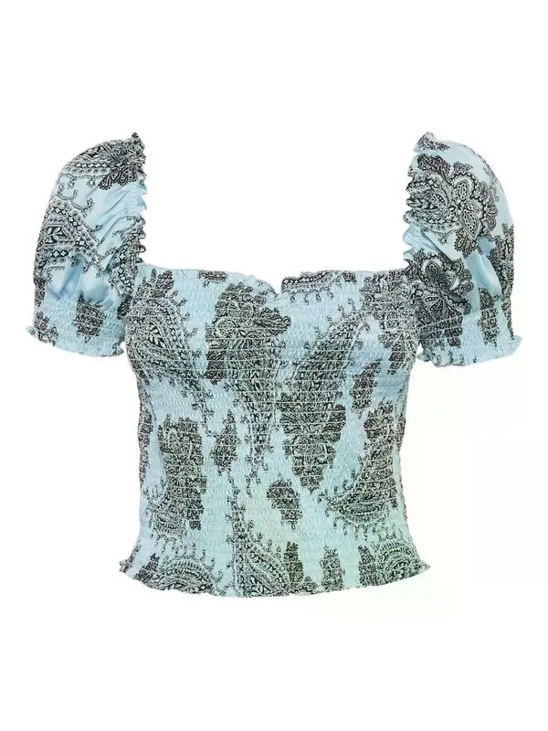 Sandro Paisley Print Smocked Blouse - Blue