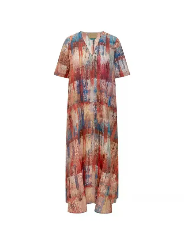 Momoni Printed V-neck Maxi Dress - Red
