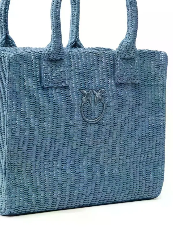 Pinko Small Raffia Beach Tote With Love Birds Logo - Blue