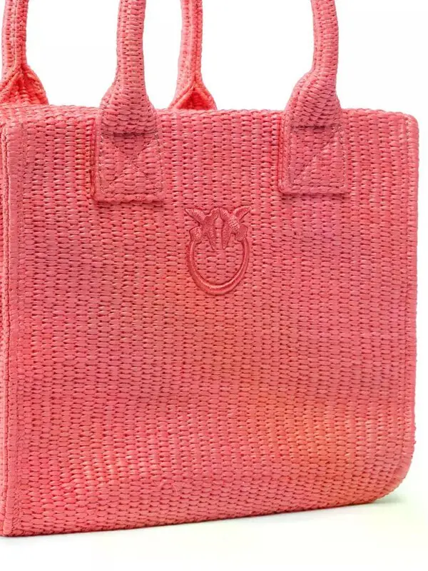 Pinko Small Love Birds Raffia Tote Bag - Pink