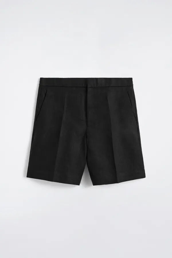 Cos Tailored Linen Shorts With Elasticated Waistband - Black