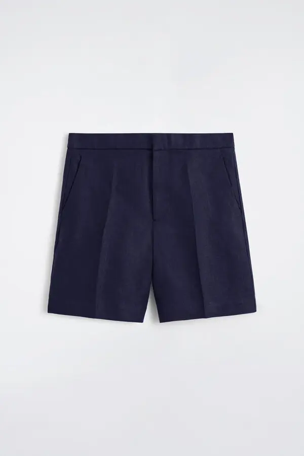 Cos Tailored Linen Shorts With Elasticated Waistband - Navy