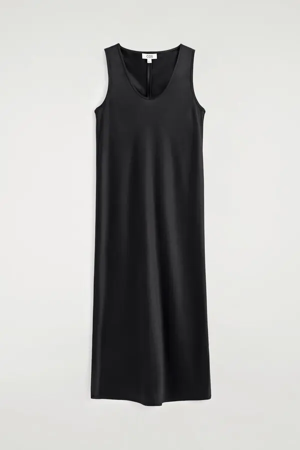 Cos Scoop-neck Satin Midi Dress - Black