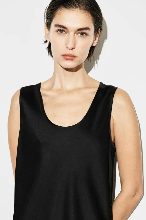 Cos Satin Midi Dress With Scoop Neck - Black
