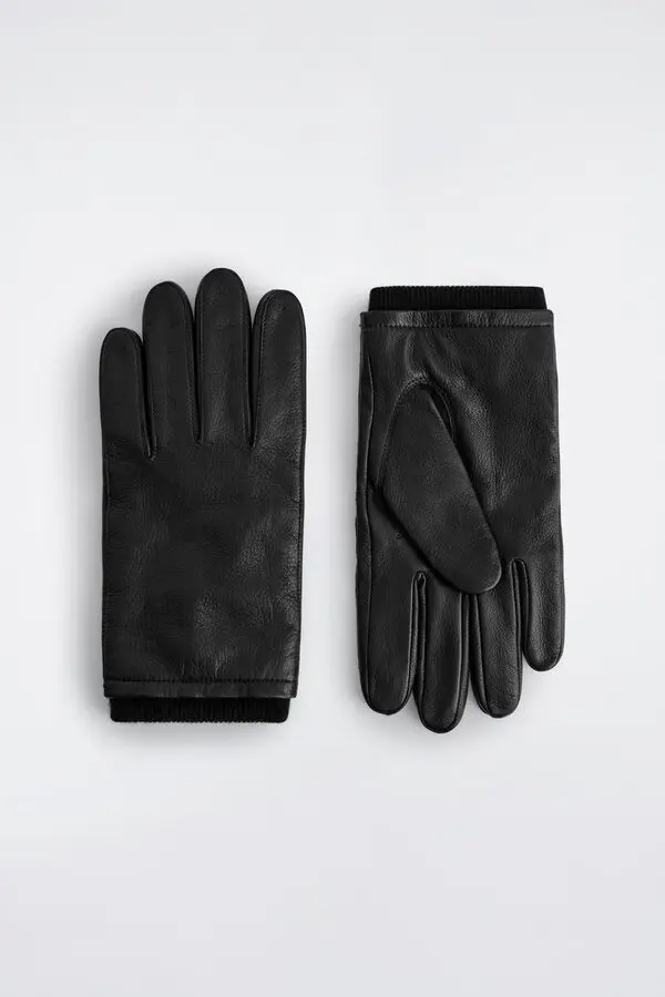 Cos Topstitched Cashmere-lined Leather Gloves - Black
