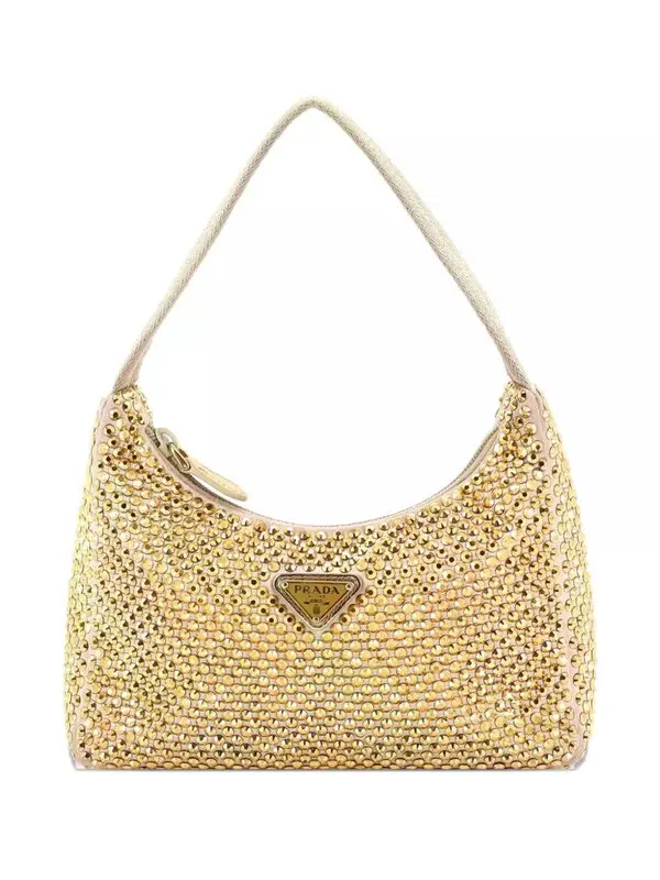 Prada Re-edition 2000 Crystal Embellished Mini Hobo Bag - Gold