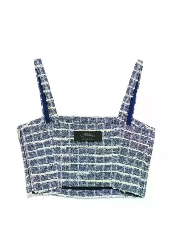 Iceberg Check Crop Top - Blue
