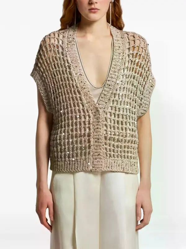 Peserico Sequin-embellished Open-knit V-neck Cardigan