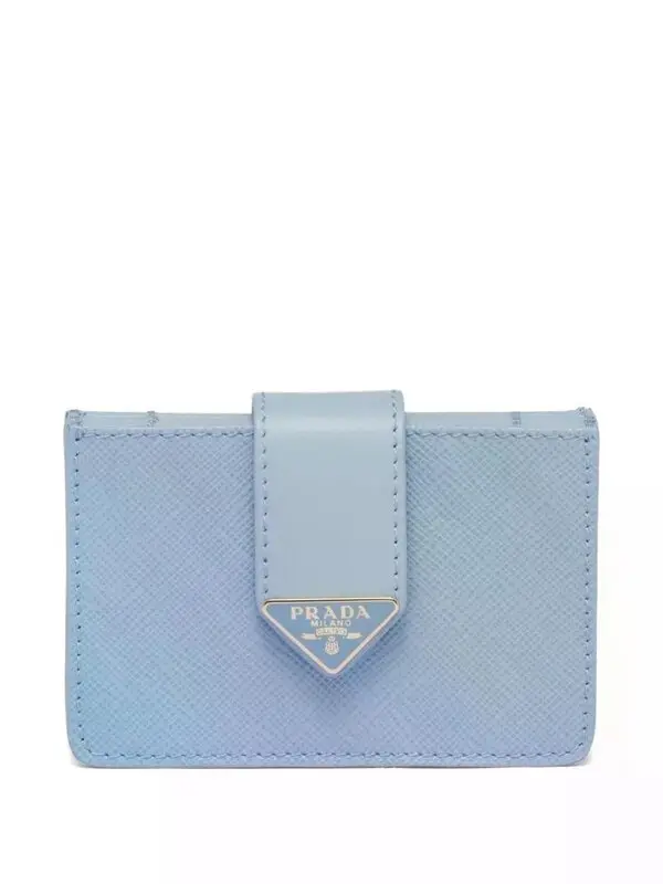 Prada Saffiano And Smooth Leather Card Holder - Blue