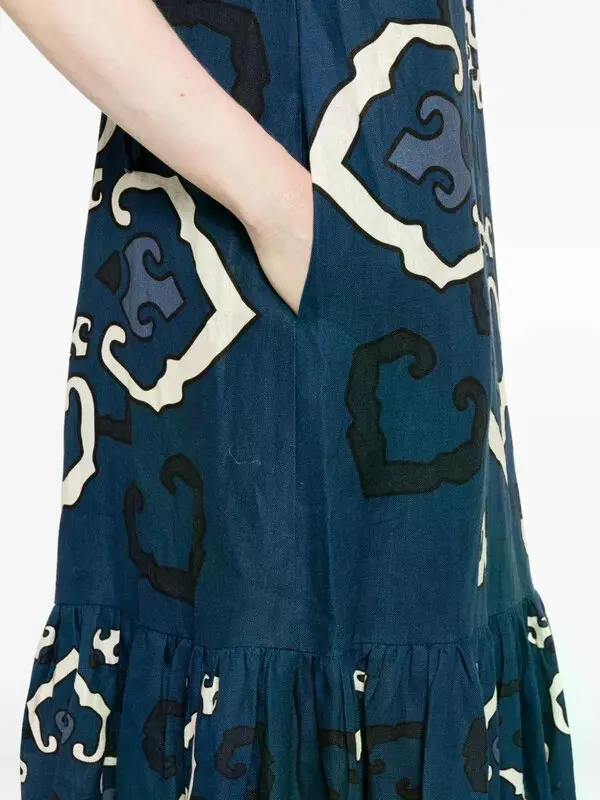 Sea Printed Strap Midi Dress