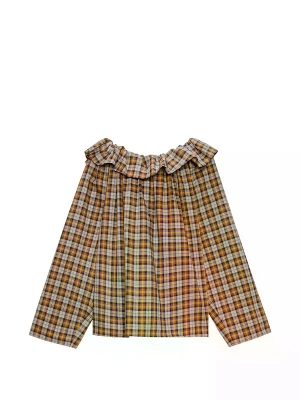 MSGM Ruffled Plaid Blouse - Brown