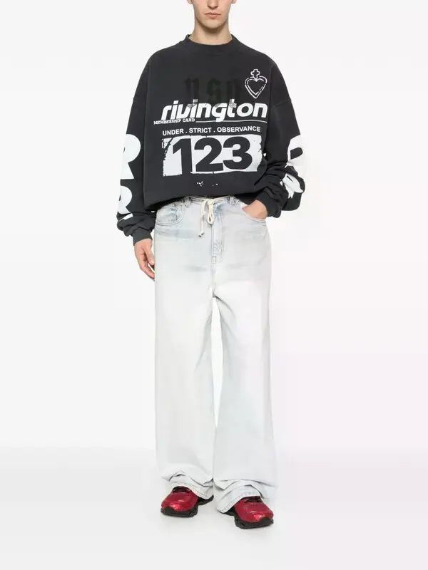 RRR123 Graphic-print Logo-sleeve Sweatshirt - Black