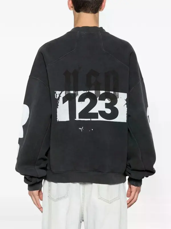 RRR123 Graphic-print Logo-sleeve Sweatshirt - Black